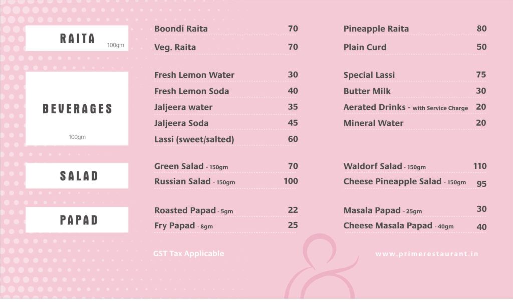 Menu – Prime Restaurant